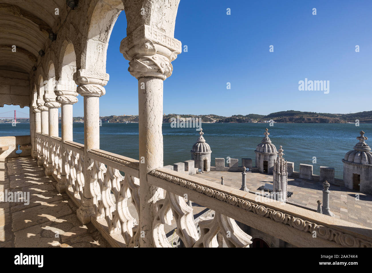 Tagus River view from the historic 16th century Belem Tower's (Torre de ...