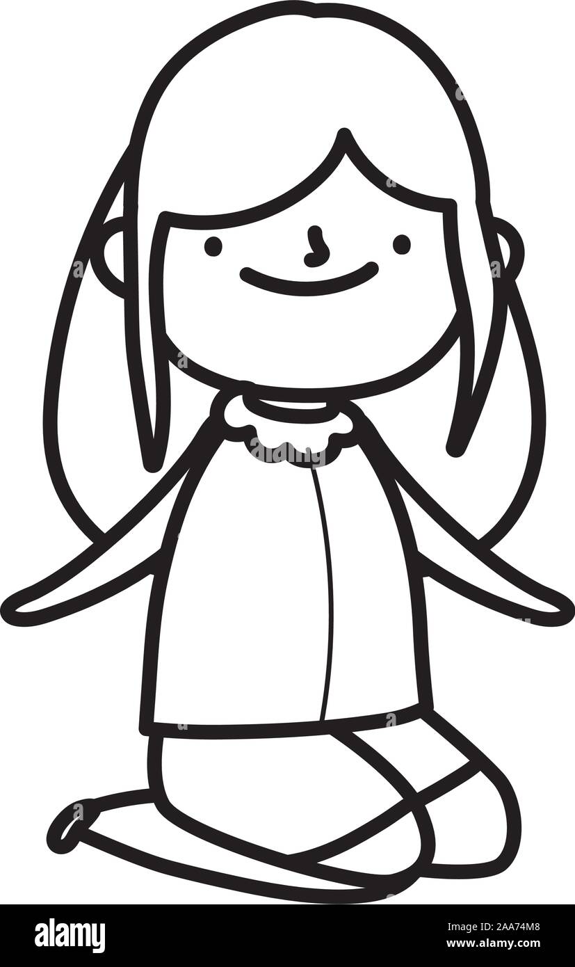 cute little girl on the knees cartoon on white background vector ...