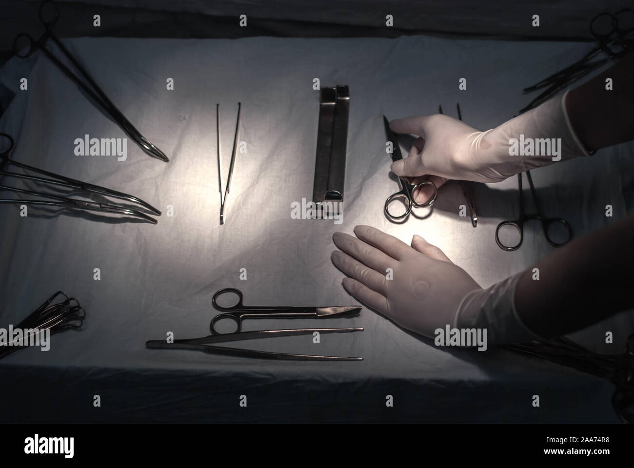 Veterinarians are using knives and scissors to cut a dog's wound ...