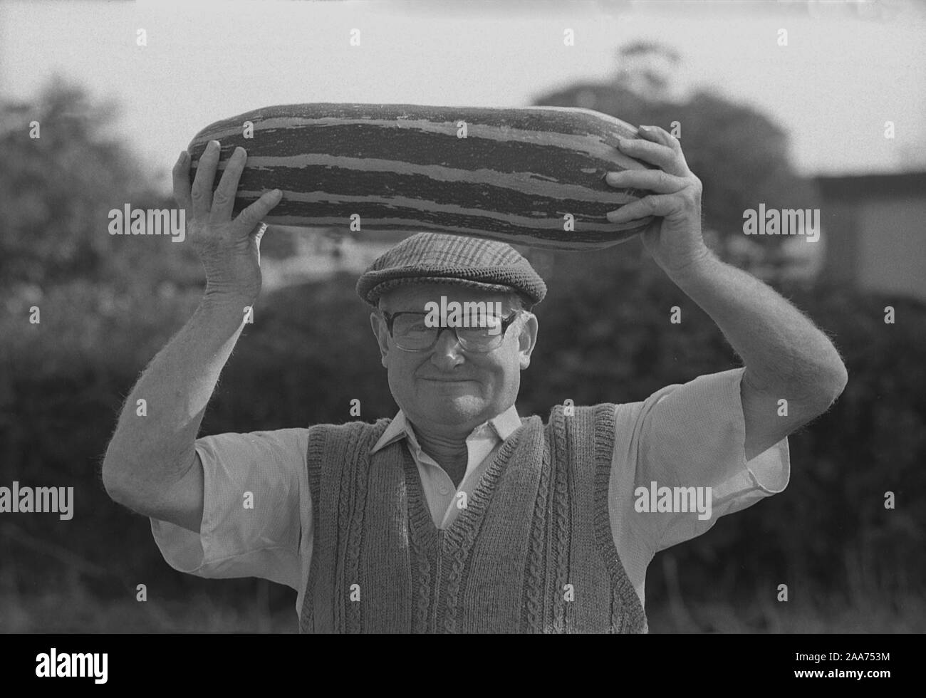 1980s, a man holding up his large marrow, England, UK Stock Photo - Alamy