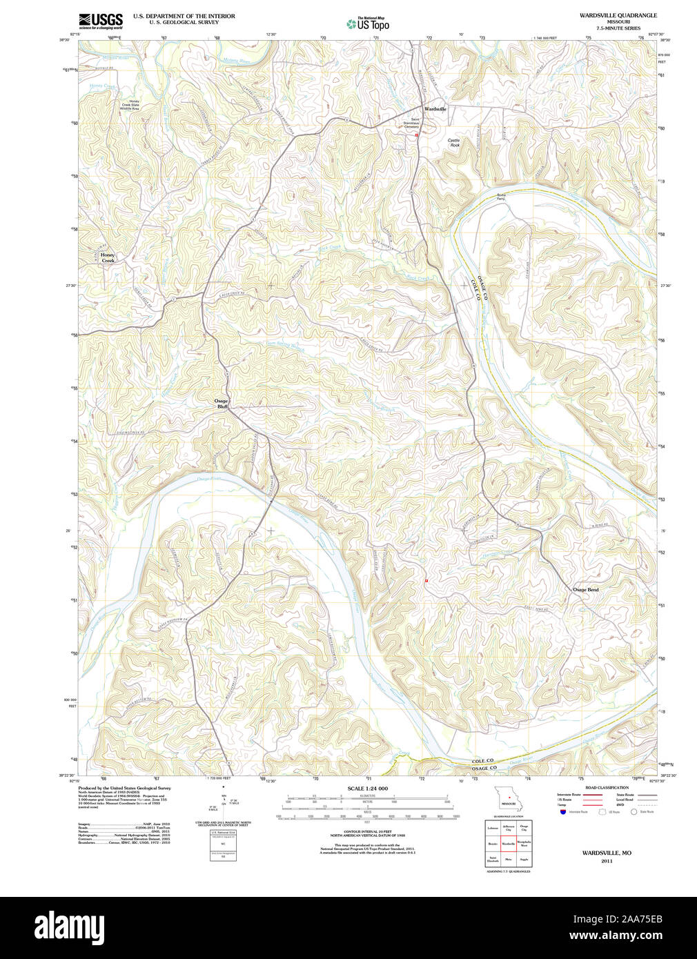 USGS TOPO Map Missouri MO Wardsville 20111222 TM Restoration Stock ...
