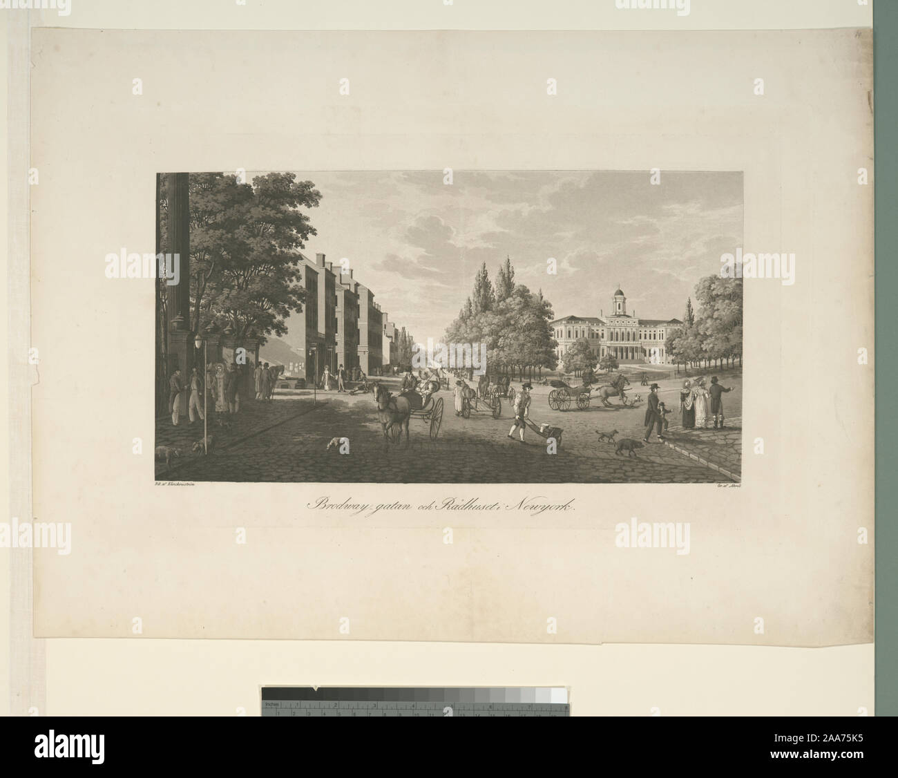 Broadway gatan och radhuset i new york 1819 hi-res stock photography ...