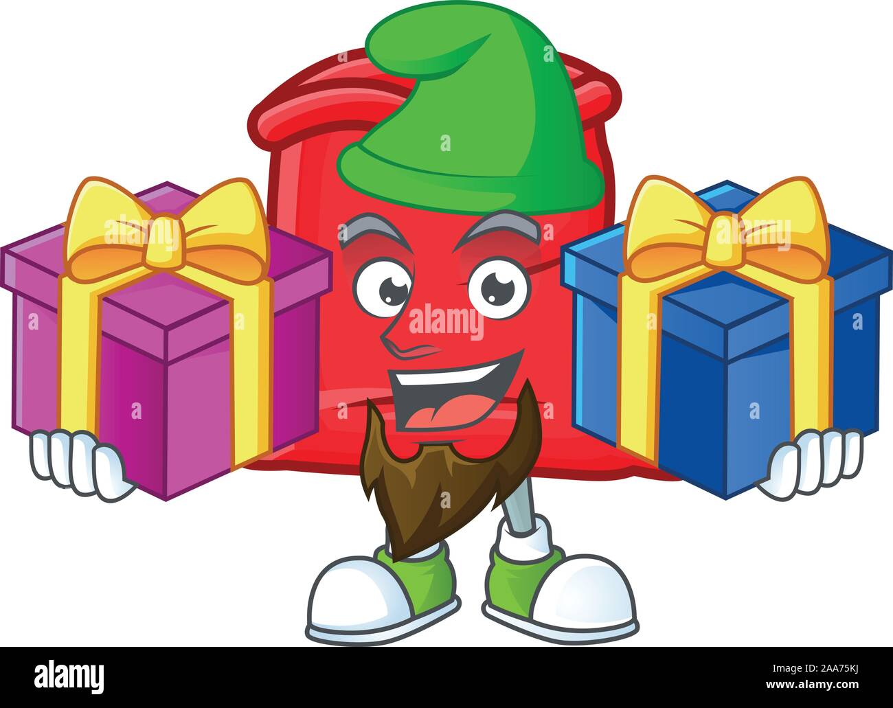 Cartoon santa bag open with character bring two gifts Stock Vector ...