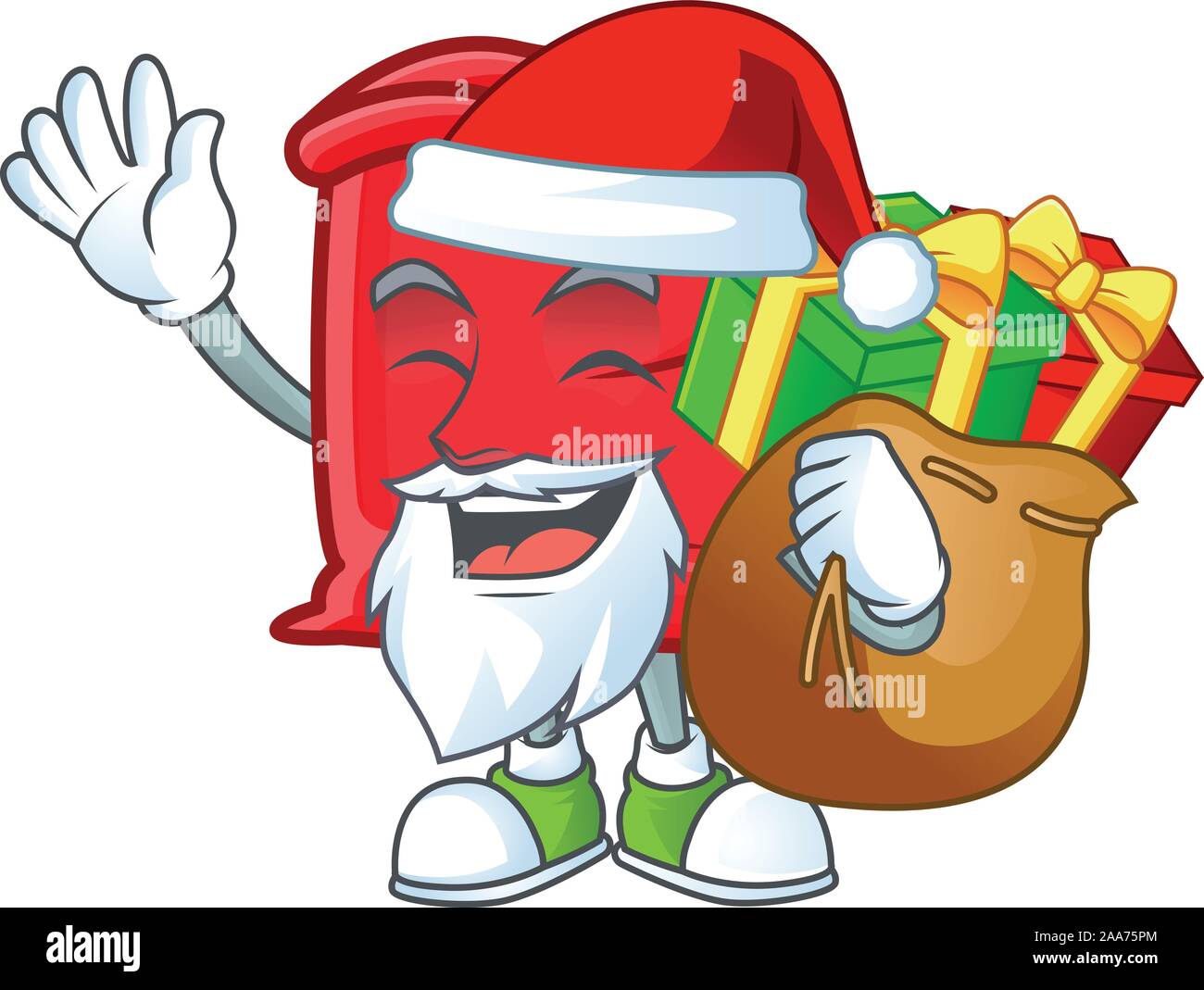 Cartoon santa bag open with character santa bring gift Stock Vector ...