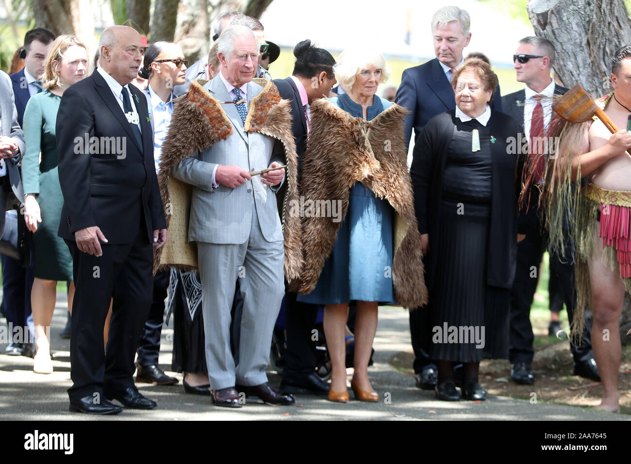 The Prince of Wales and the Duchess of Cornwall wearing Maori cloaks ...