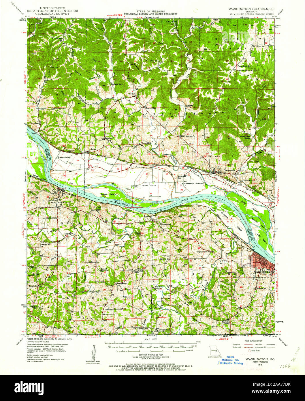 USGS TOPO Map Missouri MO Washington 325324 1948 62500 Restoration ...
