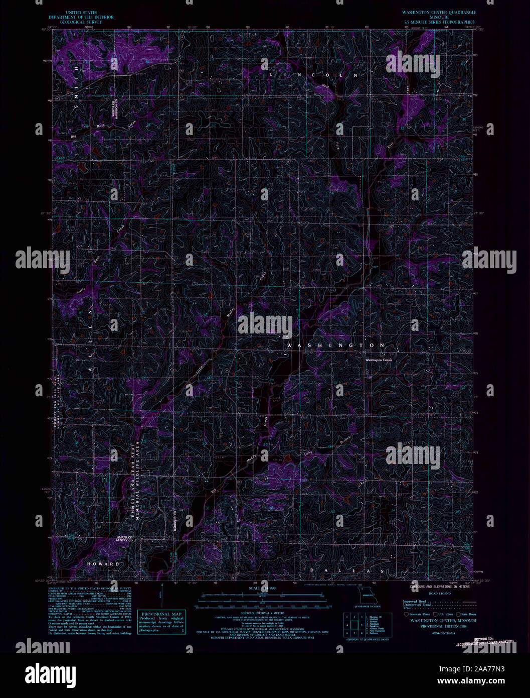 USGS TOPO Map Missouri MO Washington Center 324445 1984 24000 Inverted ...