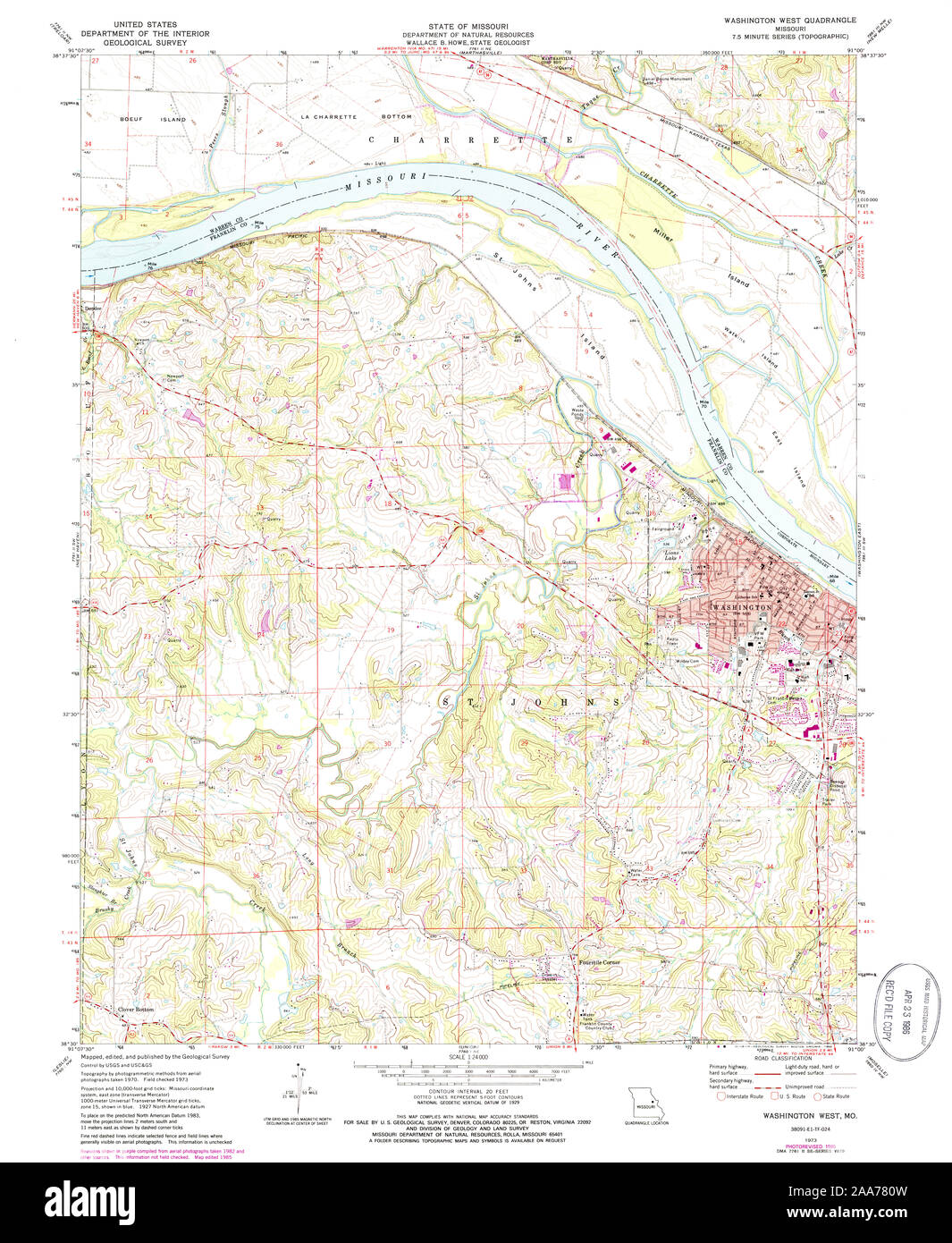 USGS TOPO Map Missouri MO Washington West 324444 1973 24000 Restoration ...