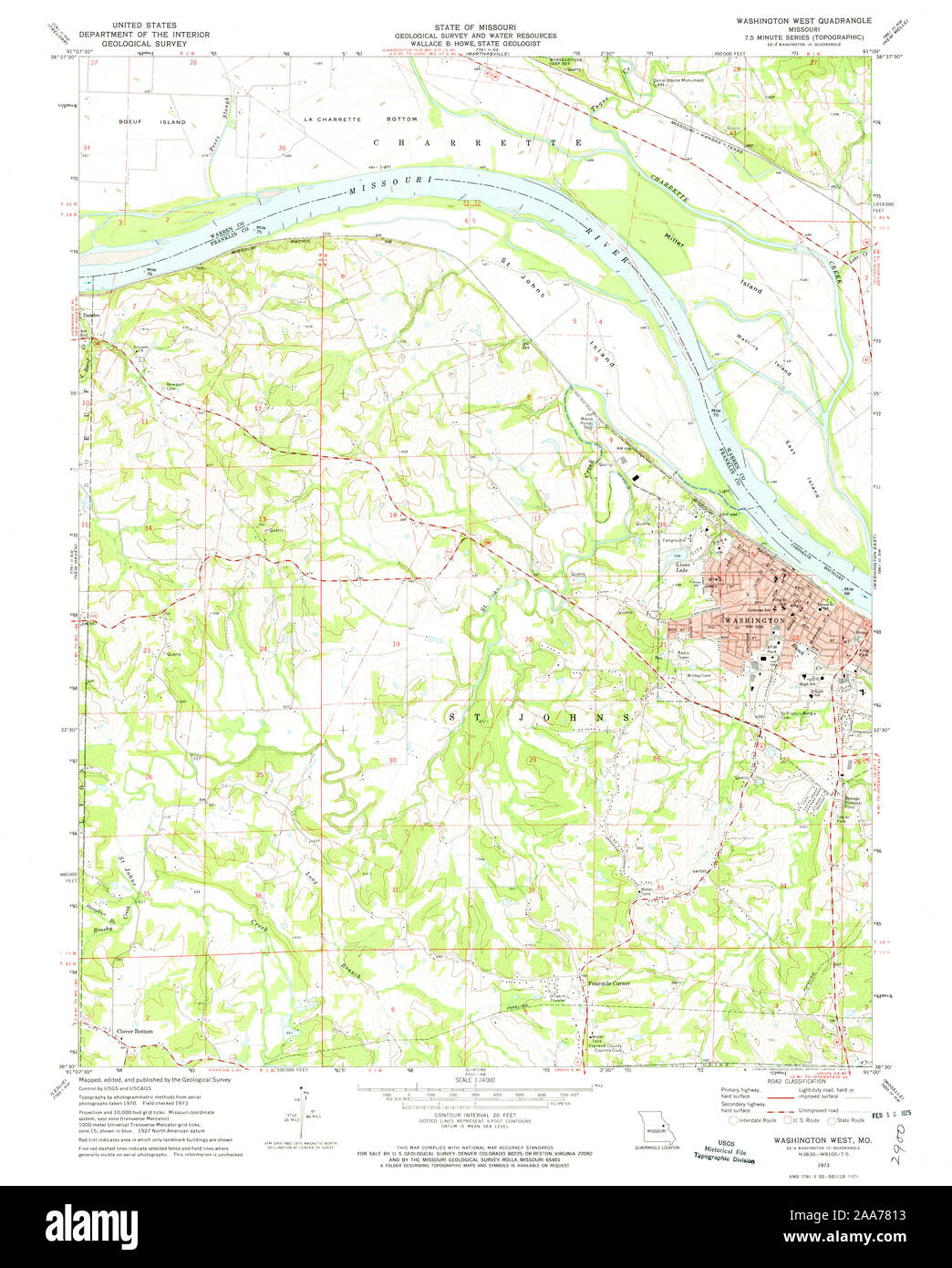 USGS TOPO Map Missouri MO Washington West 324447 1973 24000 Restoration ...