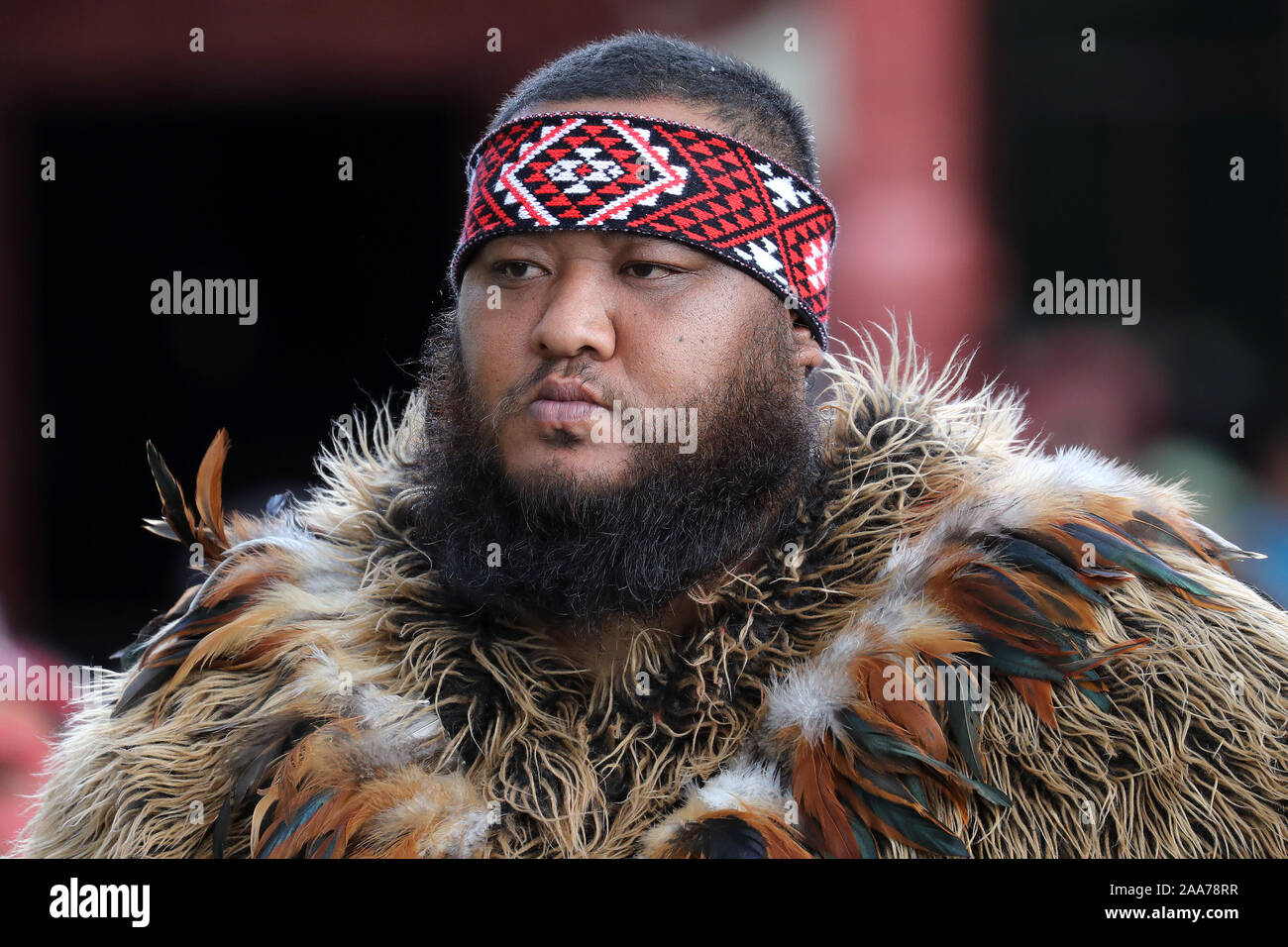 Participants for the Powhiri, a Maori welcoming ceremony, wait for the ...