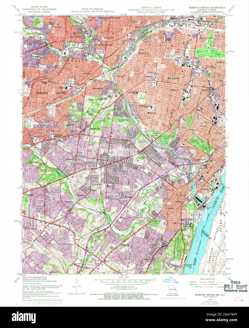USGS TOPO Map Missouri MO Webster Groves 324470 1954 24000 Restoration ...