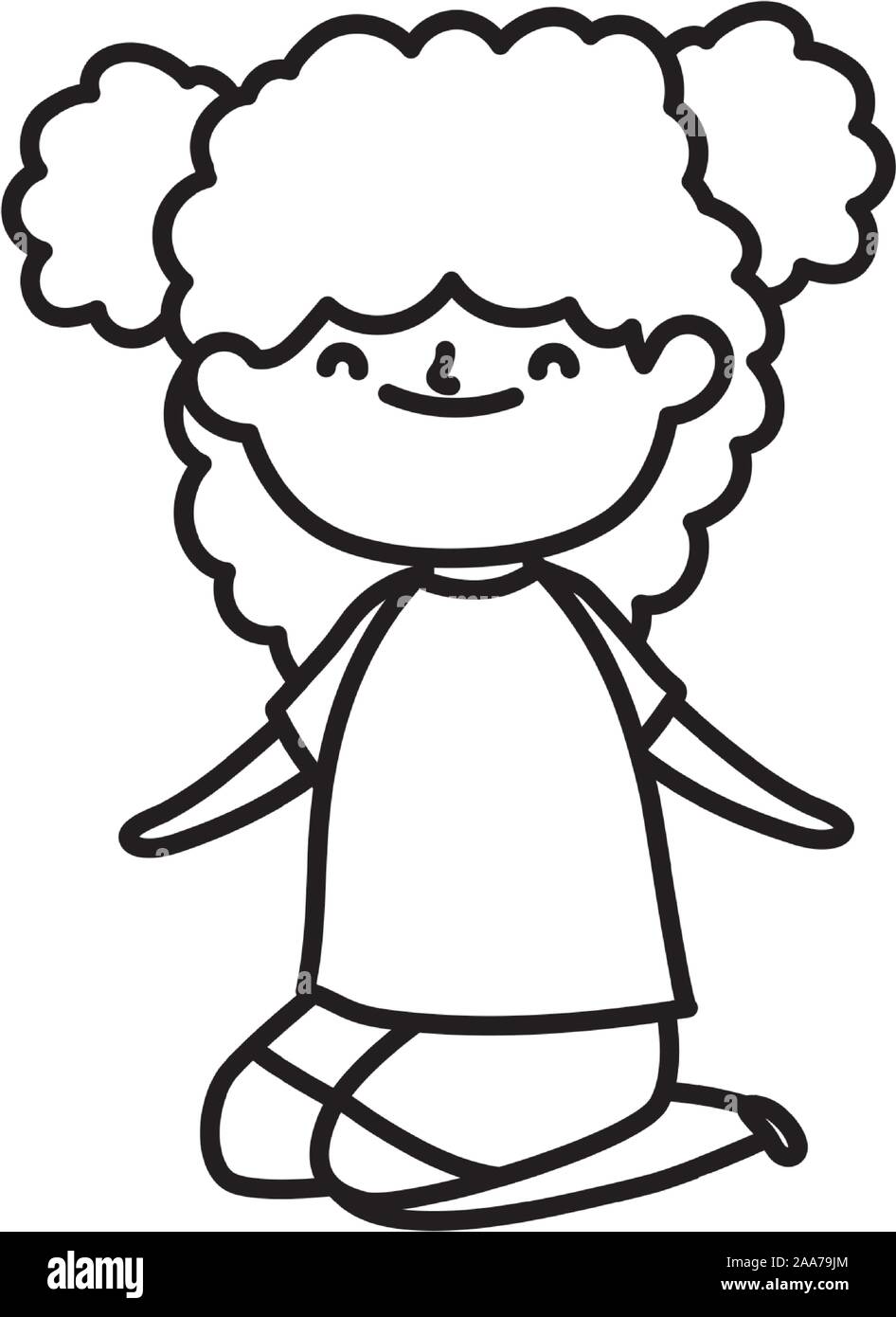 cute little girl on the knees cartoon on white background vector ...