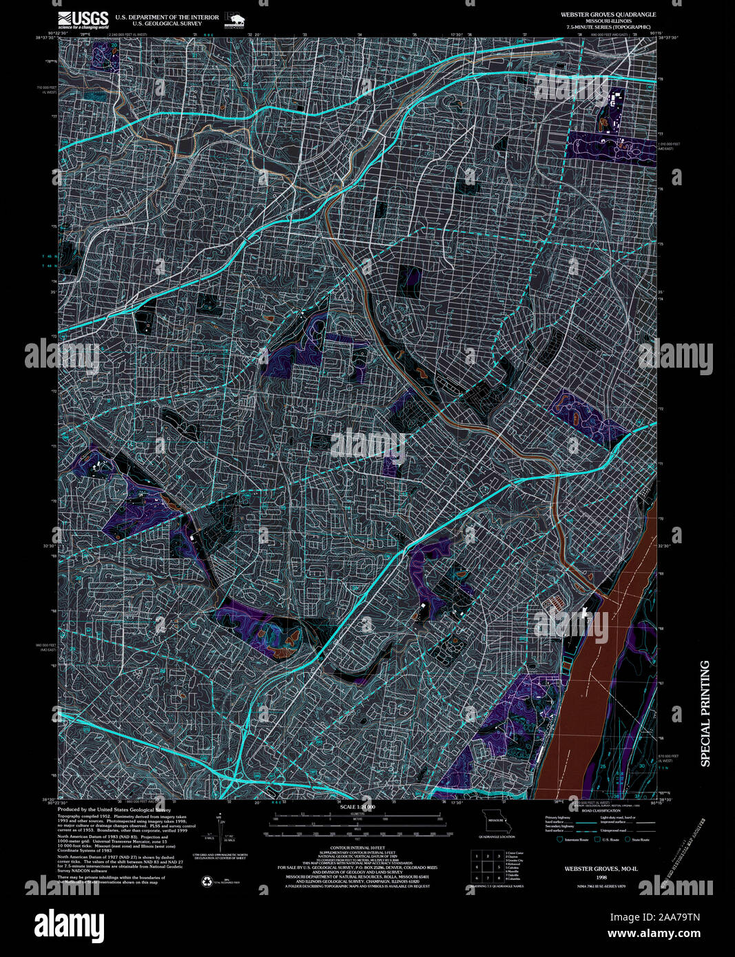 USGS TOPO Map Missouri MO Webster Groves 324476 1998 24000 Inverted ...