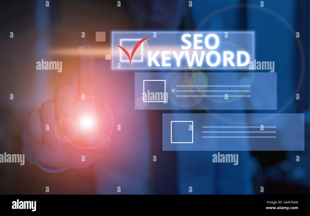 Conceptual hand writing showing Seo Keyword. Concept meaning phrases in ...