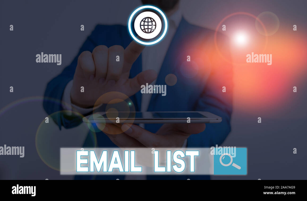 Word writing text Email List. Business photo showcasing widespread ...