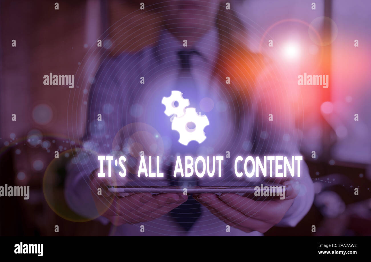Word writing text It S All About Content. Business photo showcasing ...