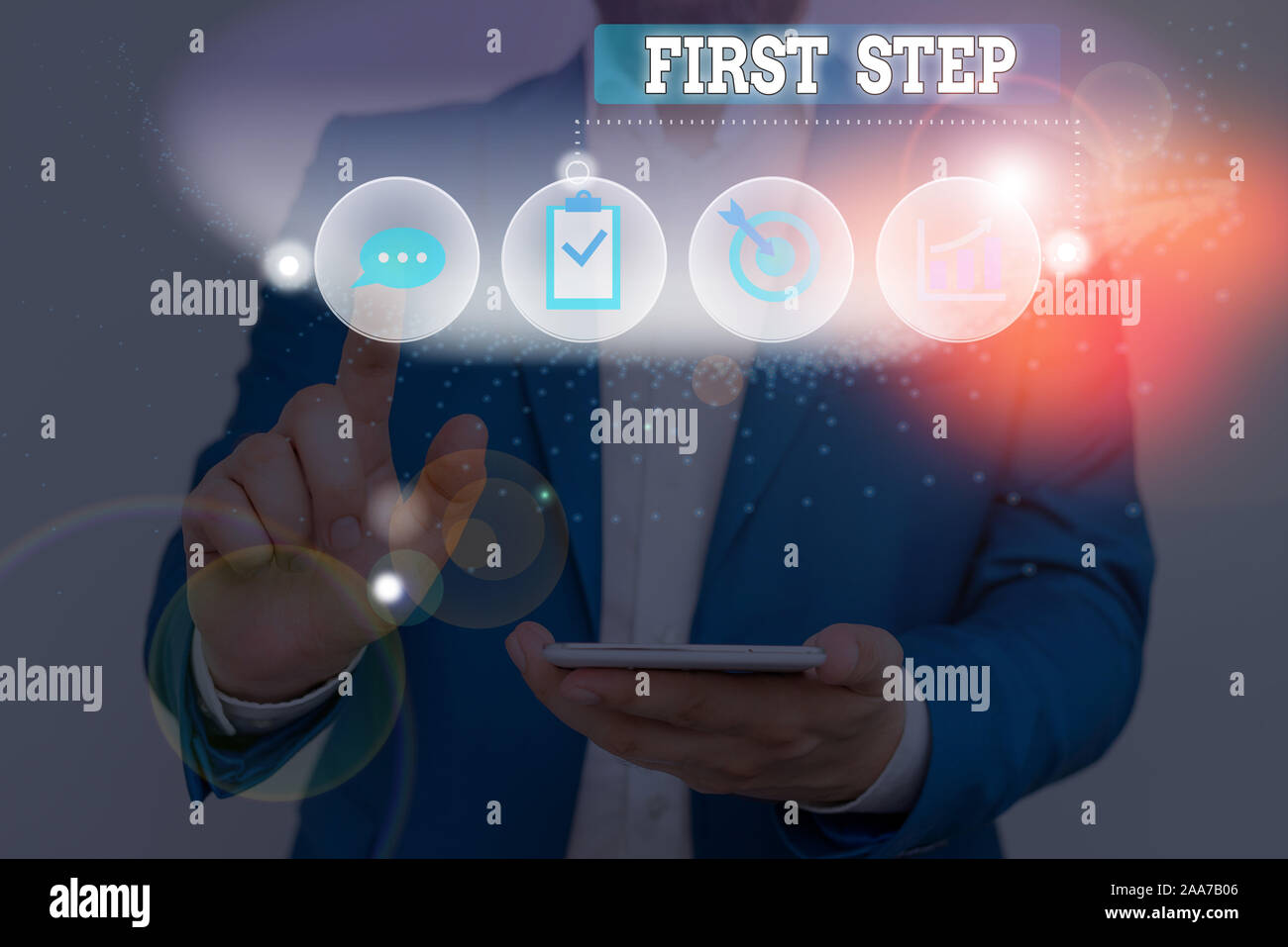 Text sign showing First Step. Business photo text The first of a series ...