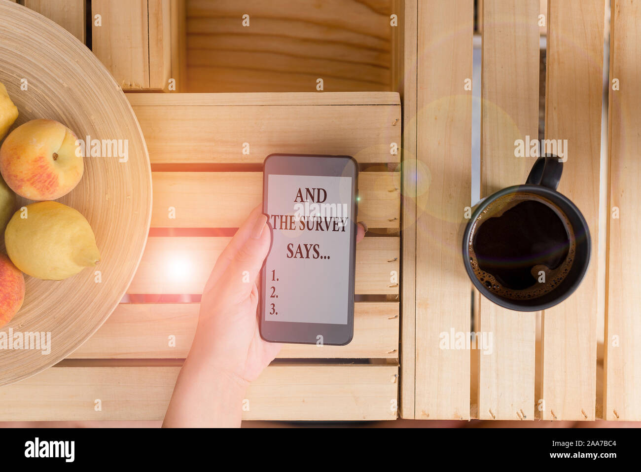 Conceptual hand writing showing And The Survey Says. Concept meaning ...