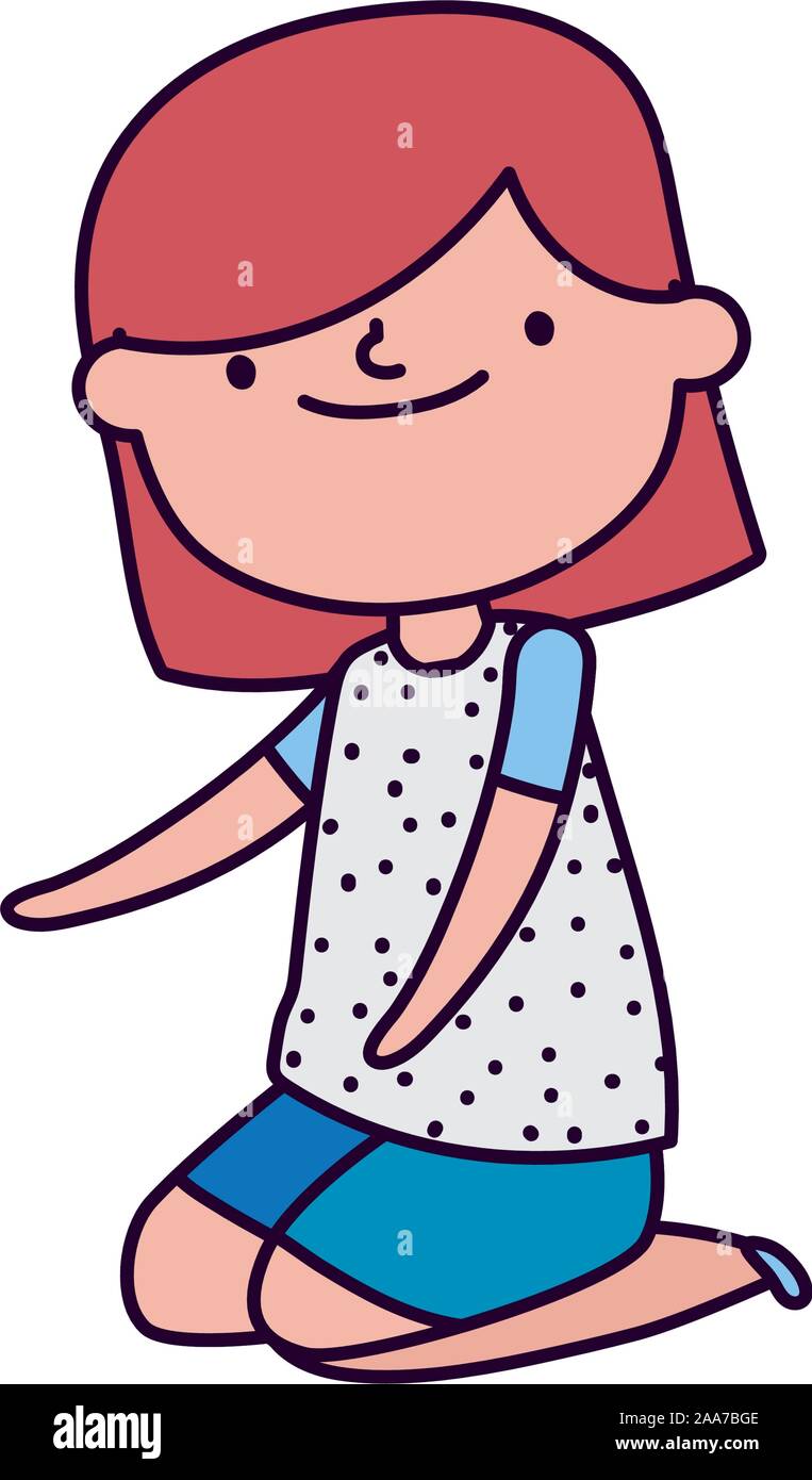 cute little girl on the knees cartoon on white background vector ...
