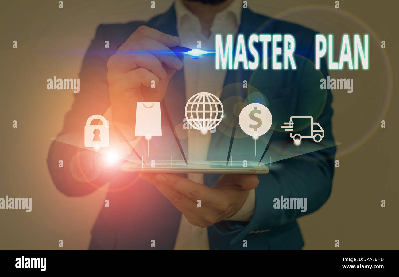 Writing note showing Master Plan. Business concept for dynamic longterm ...