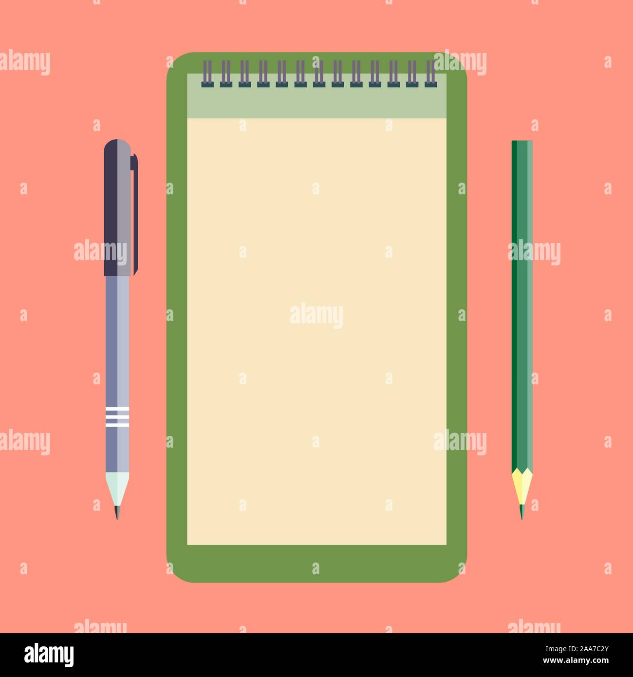 Notebook, pencil and pen Stock Vector Image & Art - Alamy