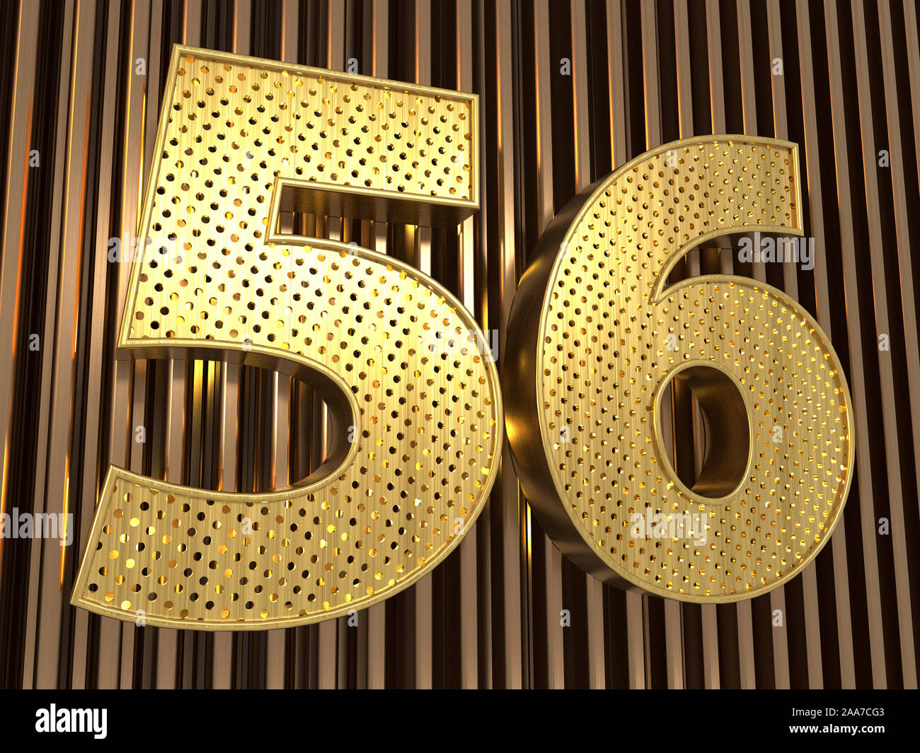 number 56 (number fifty-six) perforated with small holes on the metal ...