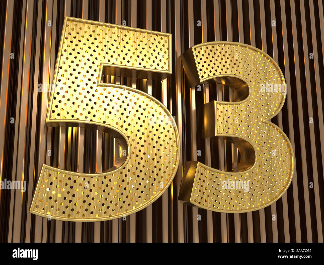 number 53 (number fifty-three) perforated with small holes on the metal ...