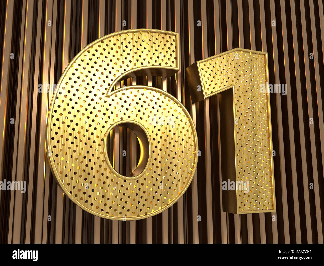 number 61 (number sixty-one) perforated with small holes on the metal ...
