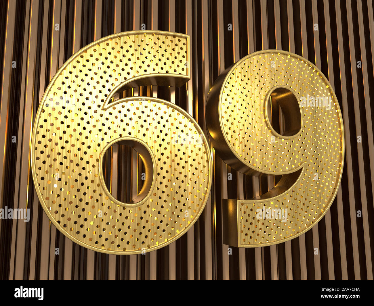number 69 (number sixty-nine) perforated with small holes on the metal ...