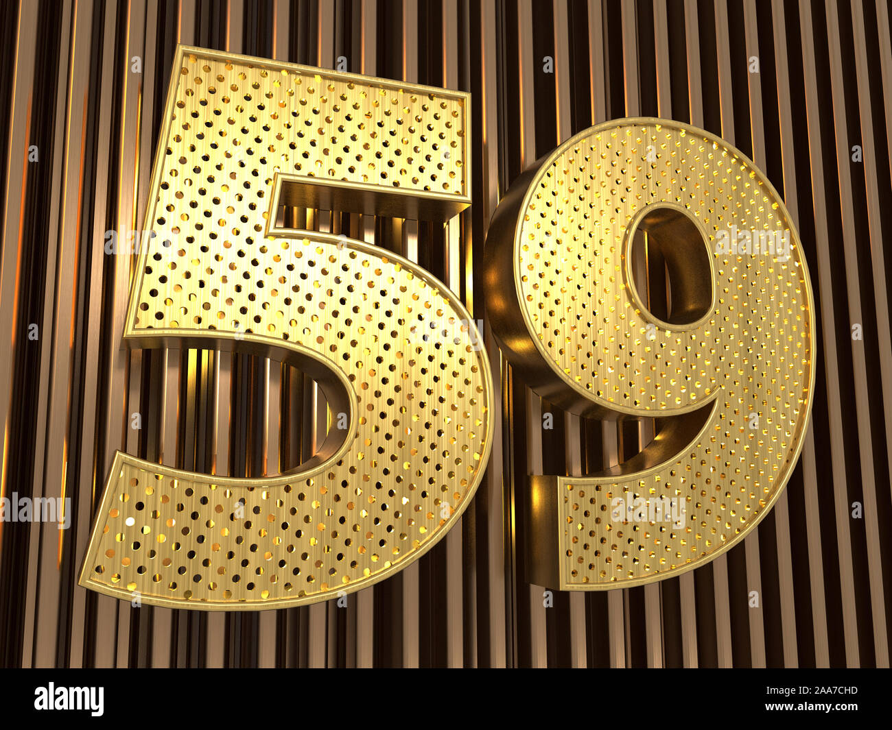 number 59 (number fifty-nine) perforated with small holes on the metal ...