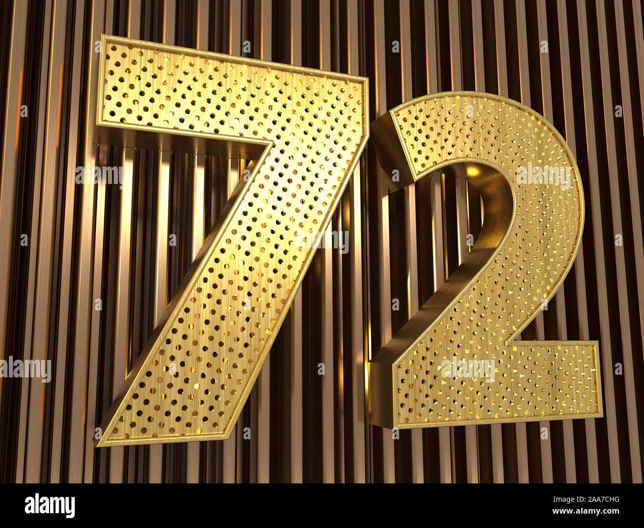 number 72 (number seventy-two) perforated with small holes on the metal ...