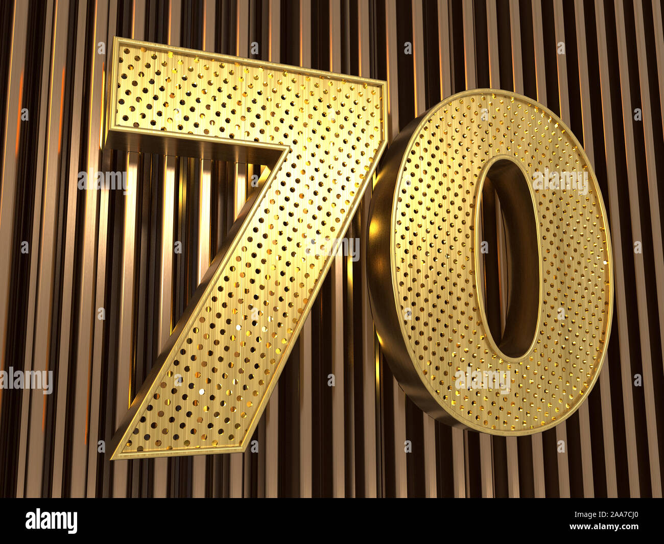 number 70 (number seventy) perforated with small holes on the metal ...