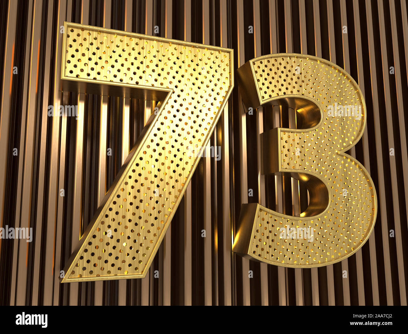 number 73 (number seventy-three) perforated with small holes on the ...