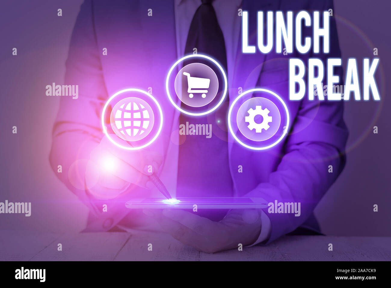 Conceptual hand writing showing Lunch Break. Concept meaning time when ...