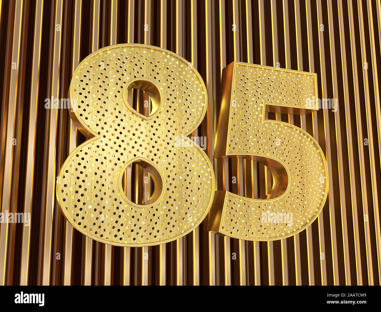 number 85 (number eighty-five) perforated with small holes on the metal ...