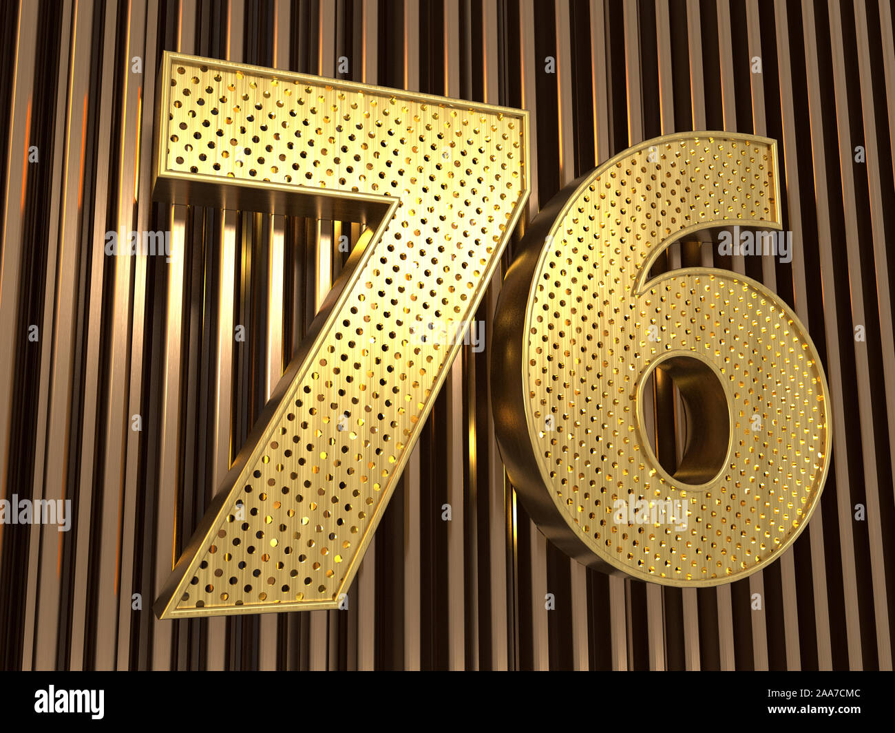 number 76 (number seventy-six) perforated with small holes on the metal ...