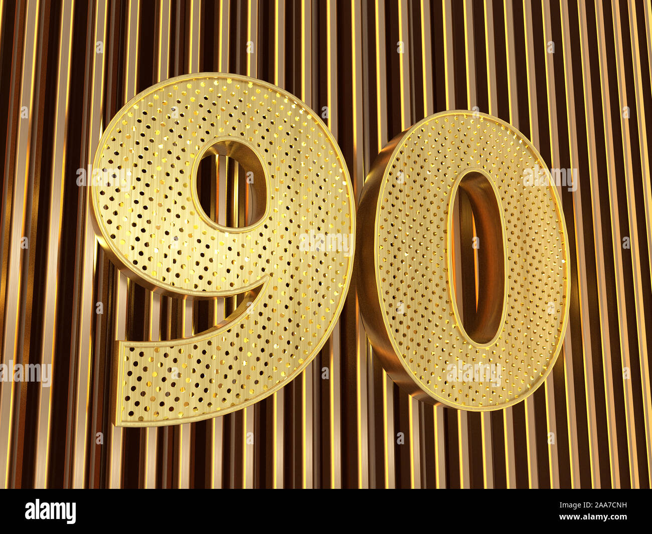 number 90 (number ninety) perforated with small holes on the metal ...