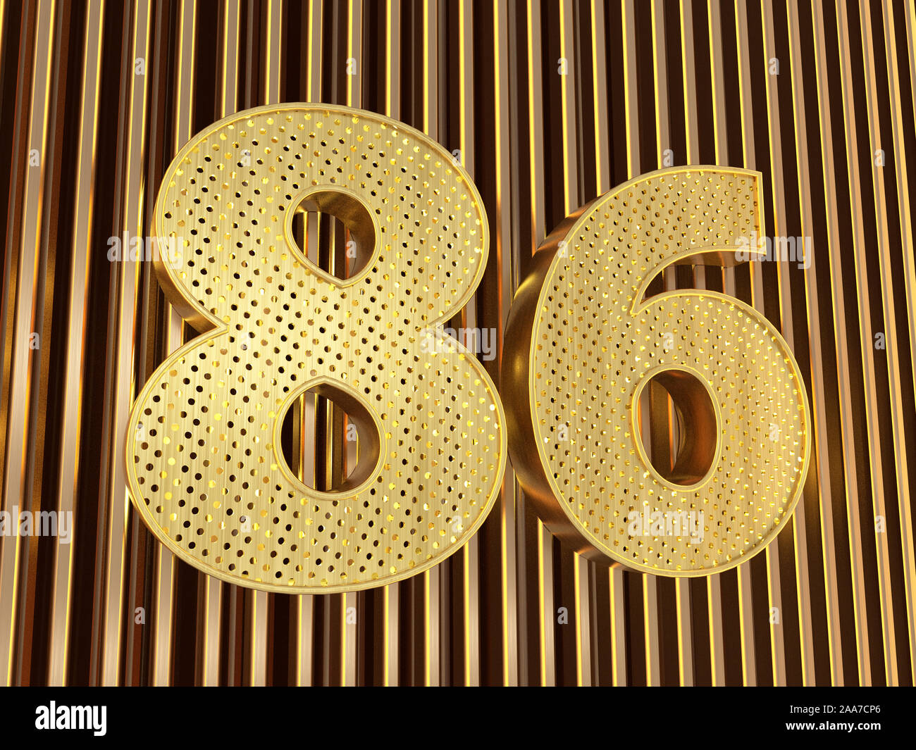 number 86 (number eighty-six) perforated with small holes on the metal ...