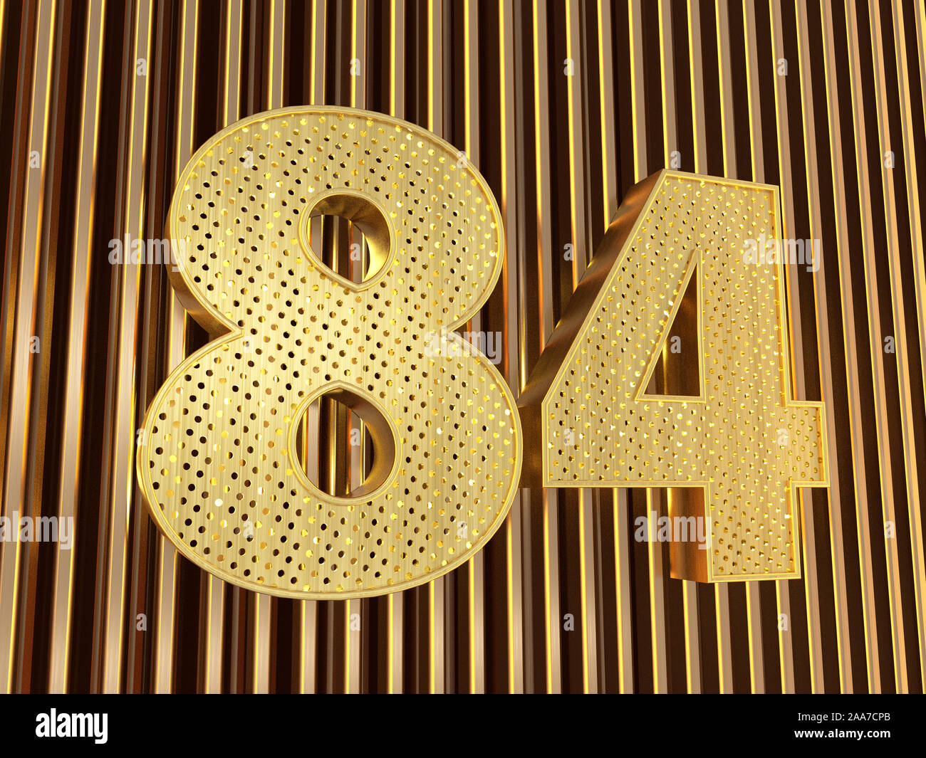 number 84 (number eighty-four) perforated with small holes on the metal ...