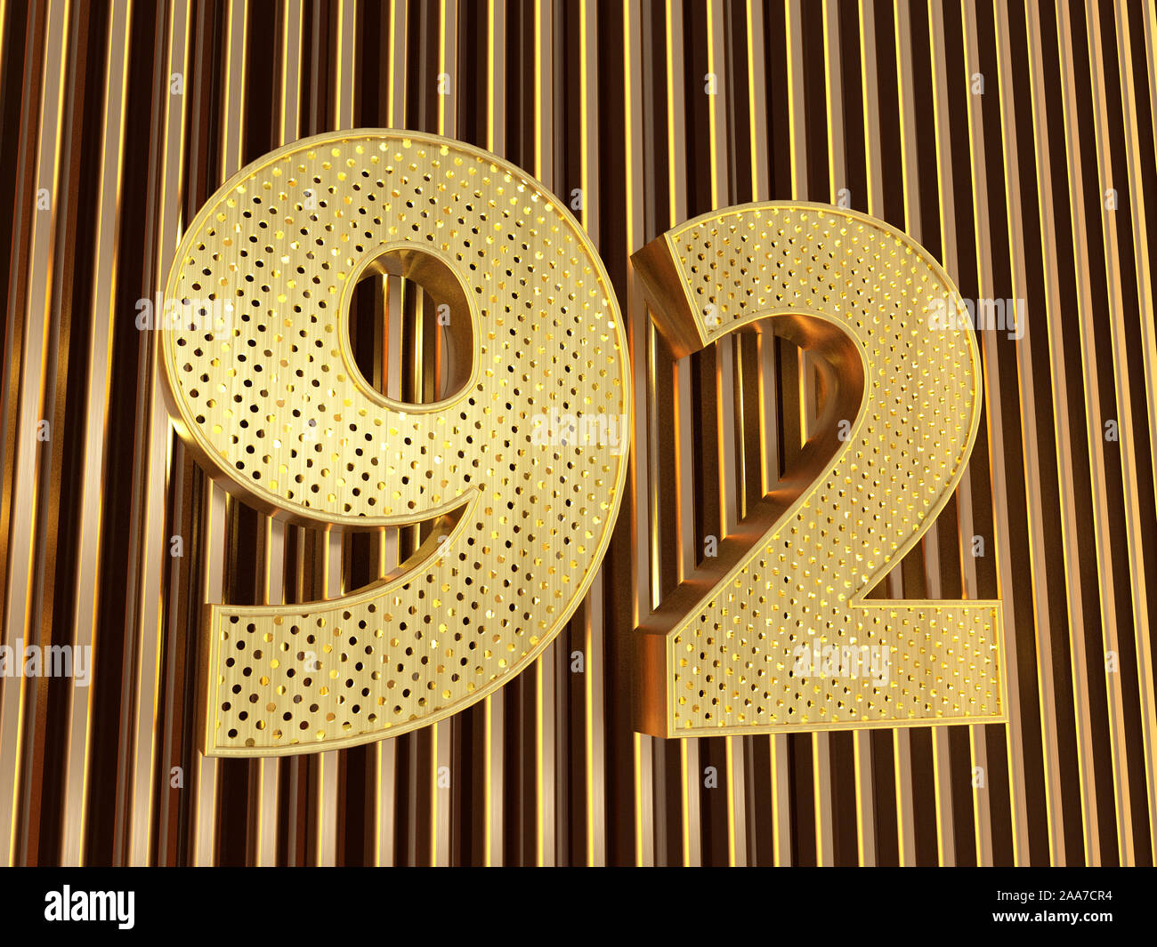 number 92 (number ninety-two) perforated with small holes on the metal ...