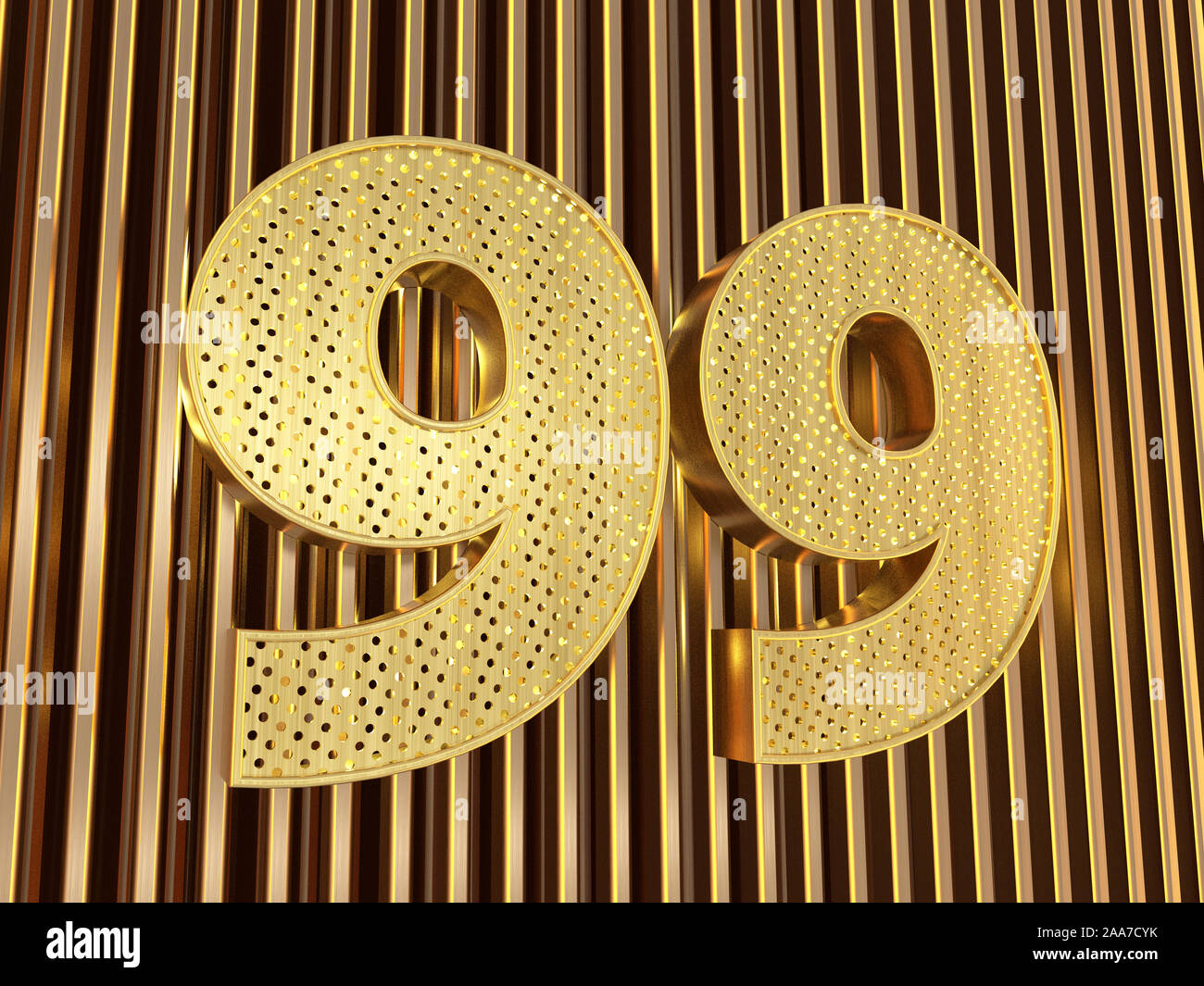 number 99 (number ninety-nine) perforated with small holes on the metal ...