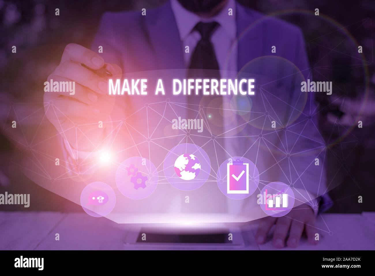 Word writing text Make A Difference. Business photo showcasing Mark an ...