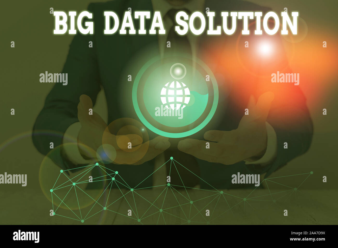 Text sign showing Big Data Solution. Business photo text Extracting value from huge volumes of a ...