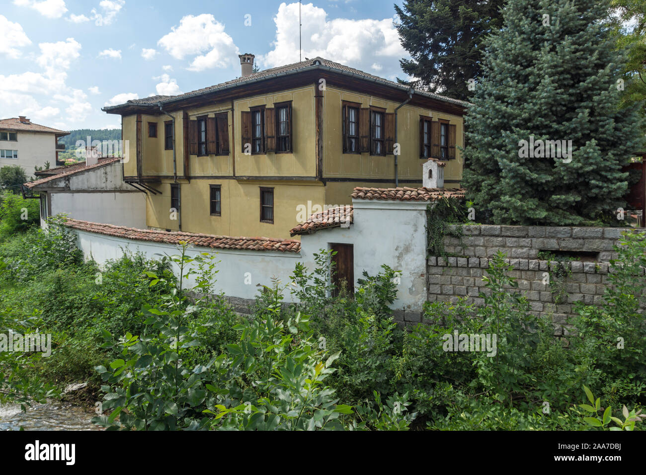 KALOFER, BULGARIA - AUGUST 5, 2018: Center of historic town of Kalofer ...