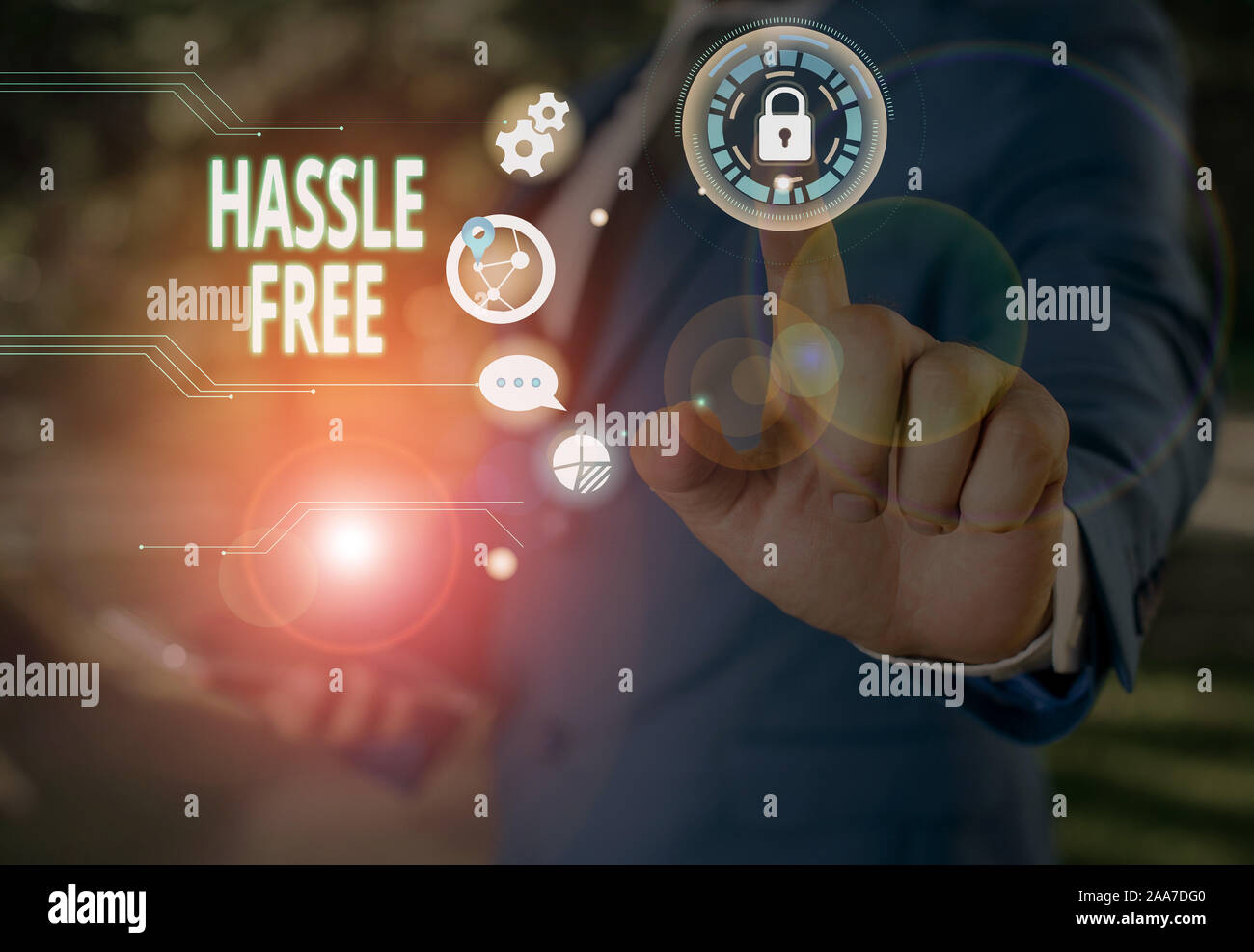 Text sign showing Hassle Free. Business photo showcasing Without having ...