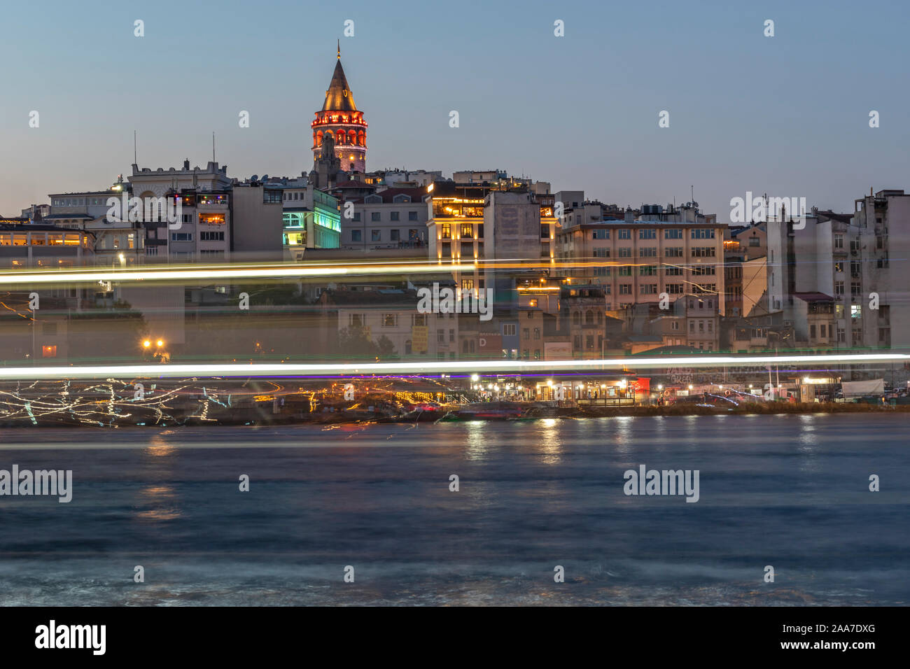 ISTANBUL, TURKEY - JULY 27, 2019: Sunset view of Golden Horn and Galata ...