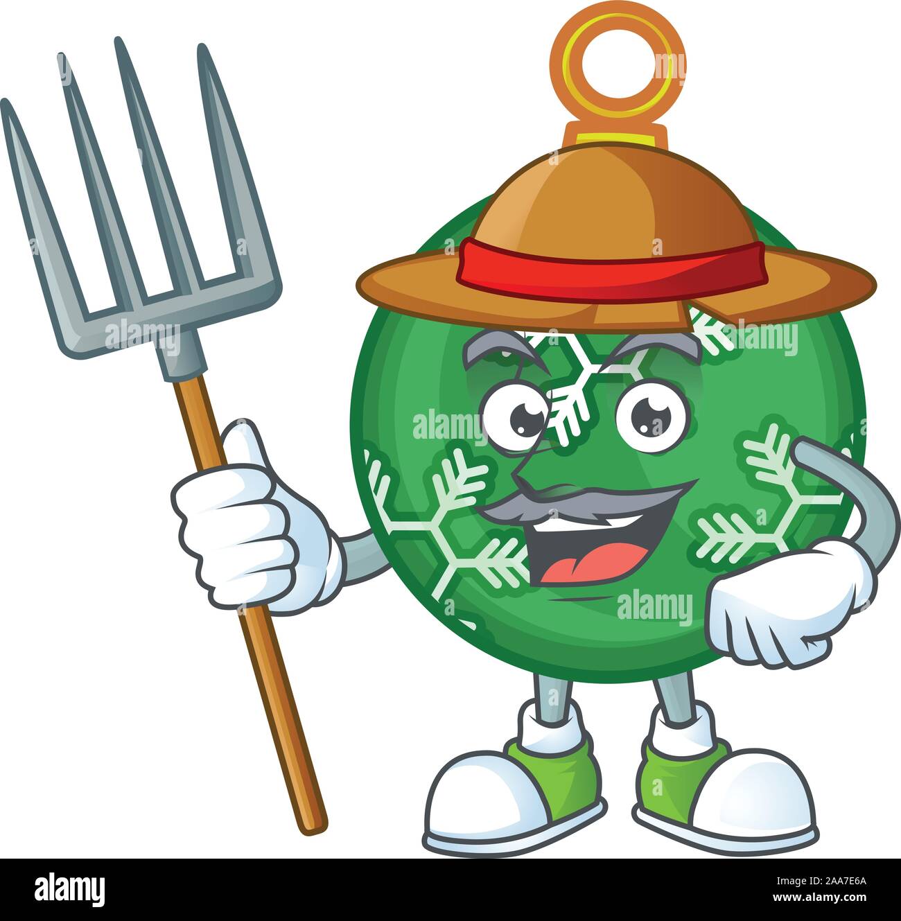 Cartoon green christmas ball with character farmer Stock Vector Image ...