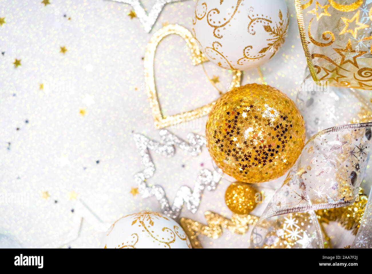 Christmas balls, stars, gold and silver colors Stock Photo - Alamy
