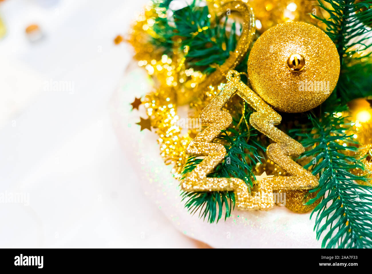 Golden Christmas background star ball ribbon, christmas card, place for ...