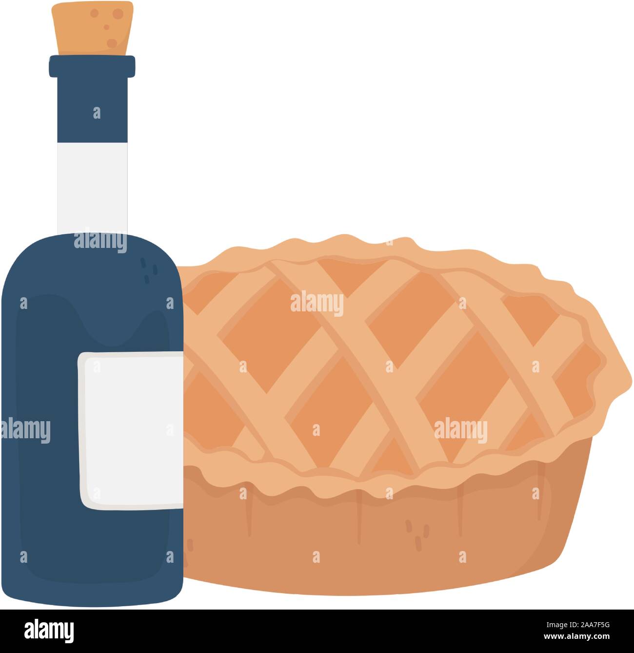 happy thanksgiving day sweet pie and wine bottle vector illustration ...